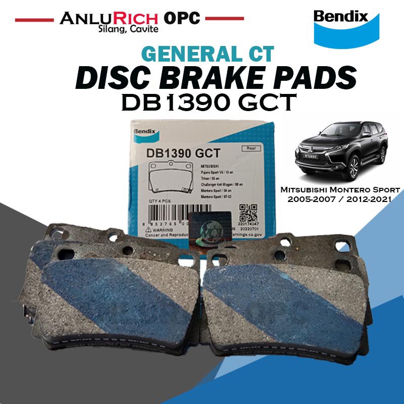 Brake Pads Rear Mitsubishi Montero Sport 2005-2007 / 2012-2021 BENDIX PART NO. DB1390 GCT ...