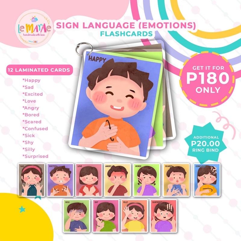 EMOTIONS Sign Language Flashcards ASL Educational Laminated Flashcards ...