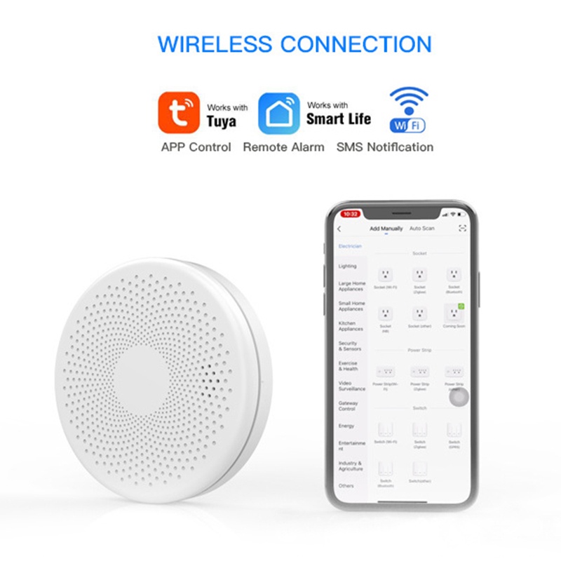 Tenky Tuya 2 in 1 Version WiFi Smart Smoke Detector Sensor Carbon ...