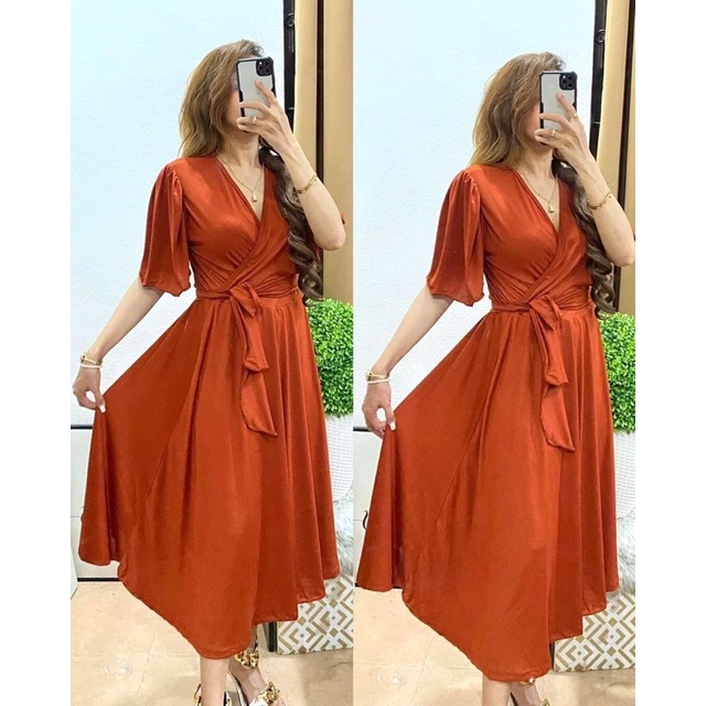 elegant dress RUST Colour | Shopee Philippines