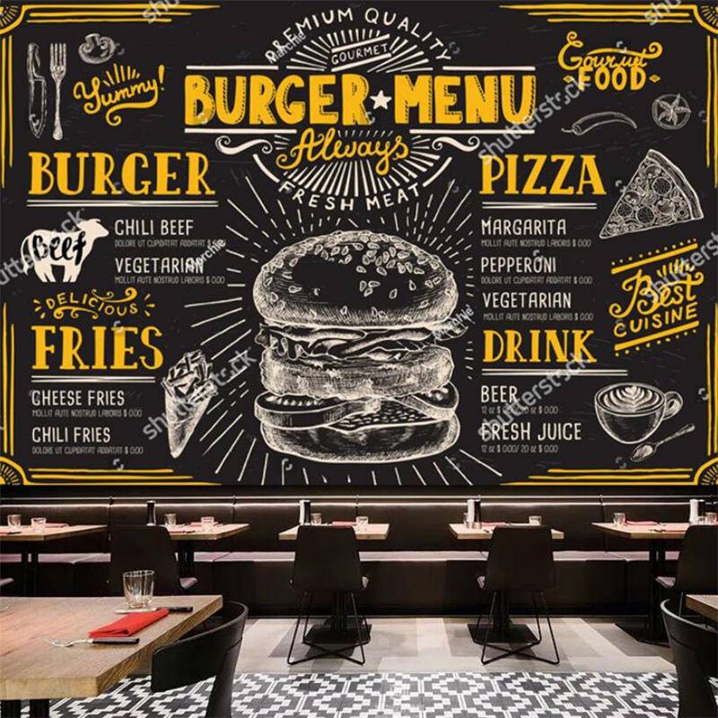 Custom Hand-painted Blackboard Burger Wall Paper Fast Food Restaurant ...