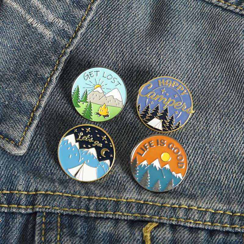 4 Styles Landscape Enamel Pin Cartoon Nature Badge Brooch Lapel Pin ...