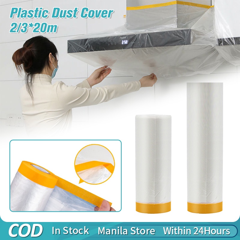 20m Plastic Dust Cover Disposable Pre-Taped Masking Film Dust ...