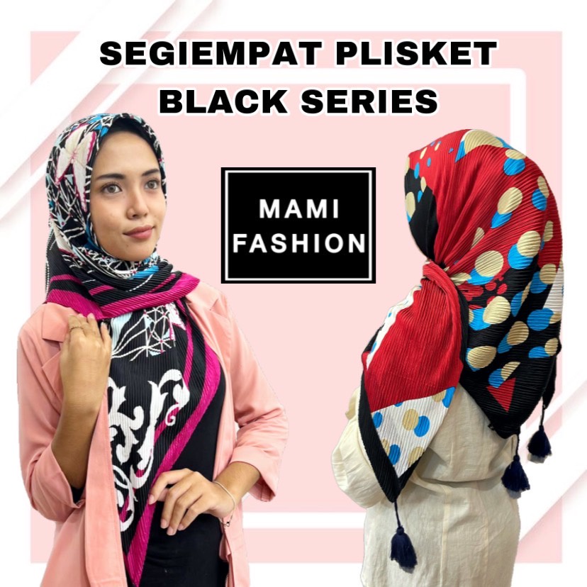 HITAM Quadrilateral Pashmina BLACK SERIES Crested POMPOM/ HIJAB ...