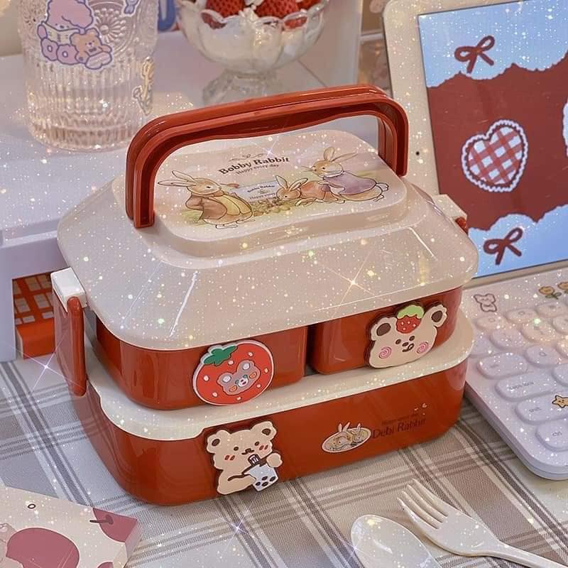Double Grid Layer Lunch Box for kids Food Carrier bento box food ...