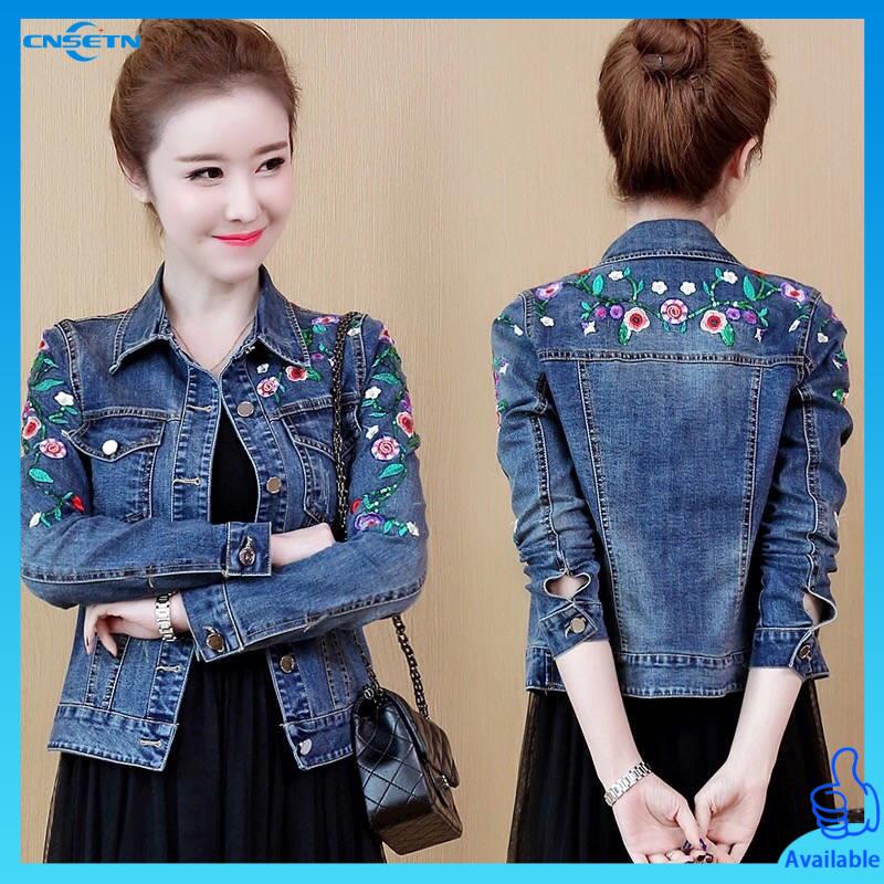 maong jacket for women denim jacket croptop Embroidered denim jacket ...