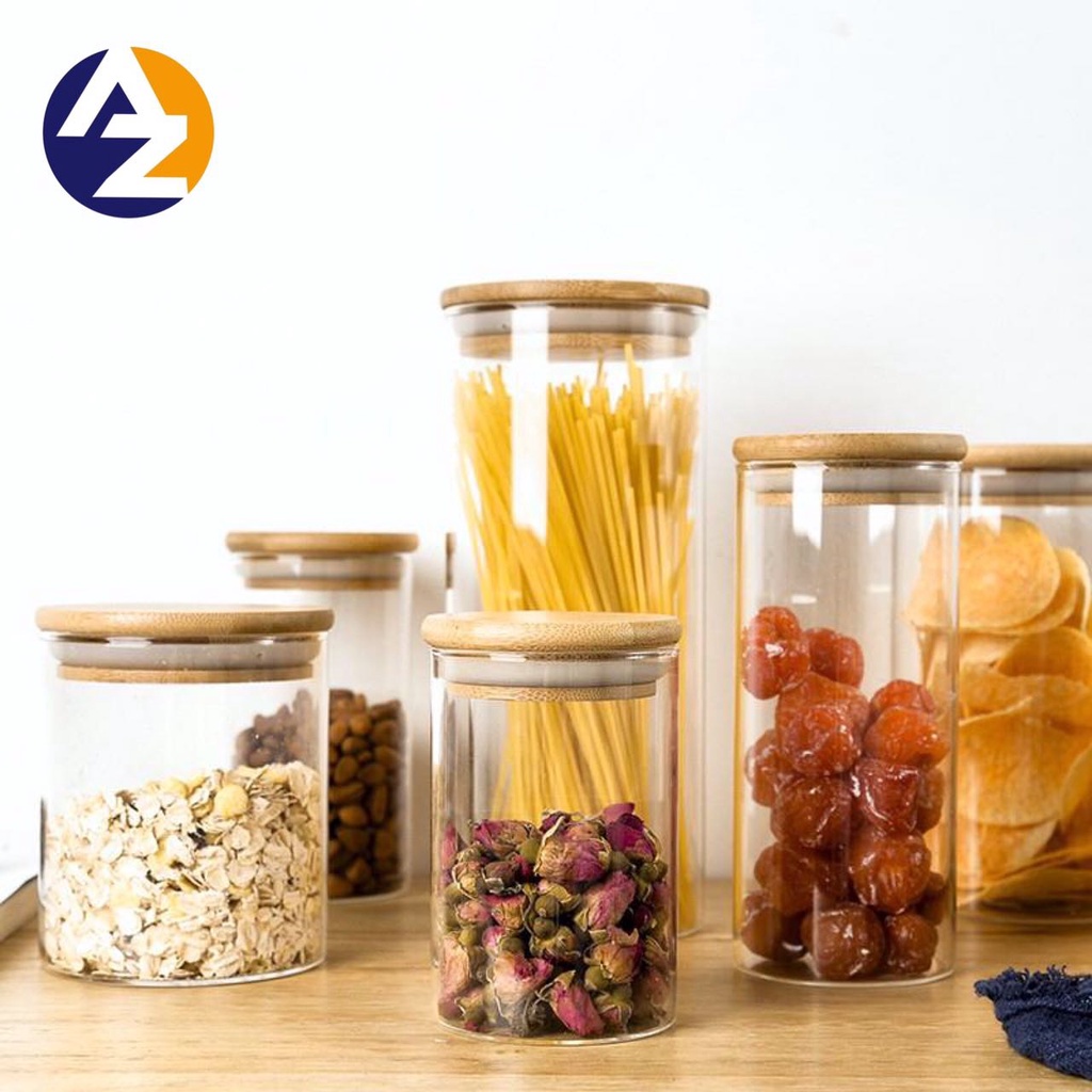 AZ Kitchen Food Storage Jar Storage Tank Glass Food Container Bamboo ...