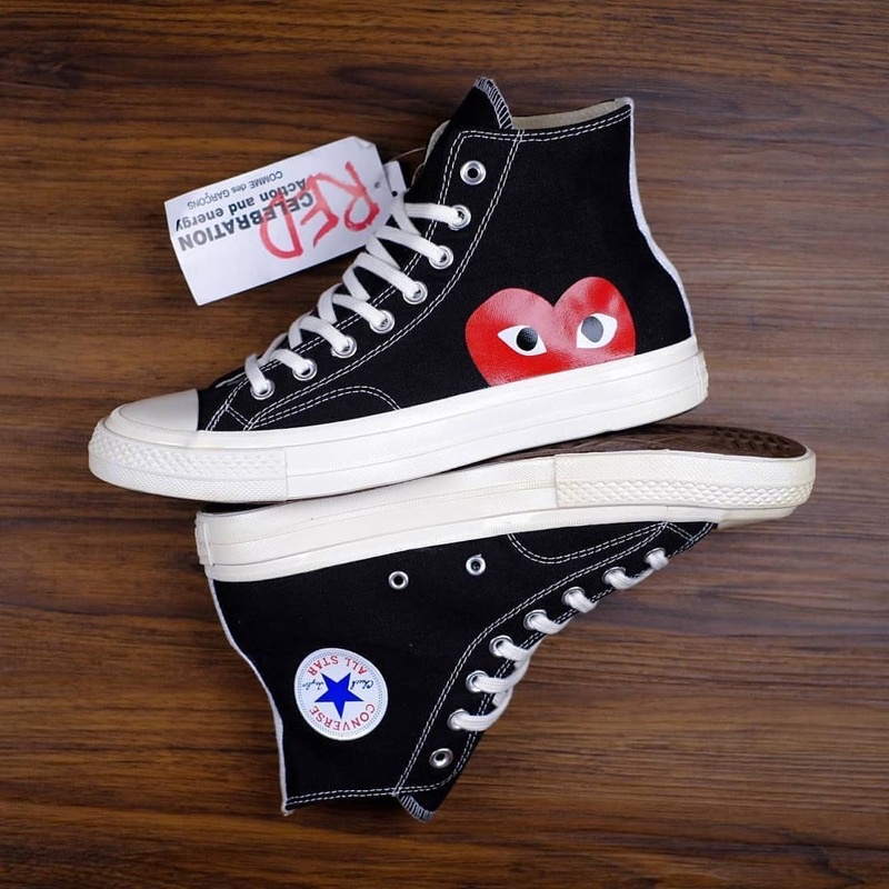 Converse 70S CDG PLAY Shoes (Comme Das Garöon)BLACK WHITE Glossy (Shiny ...
