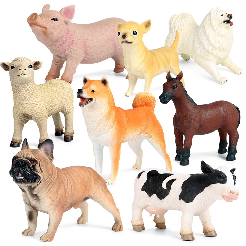 Soft Farm Wild Animals Model Action Figures Cow Horse Pig Dog Lion ...