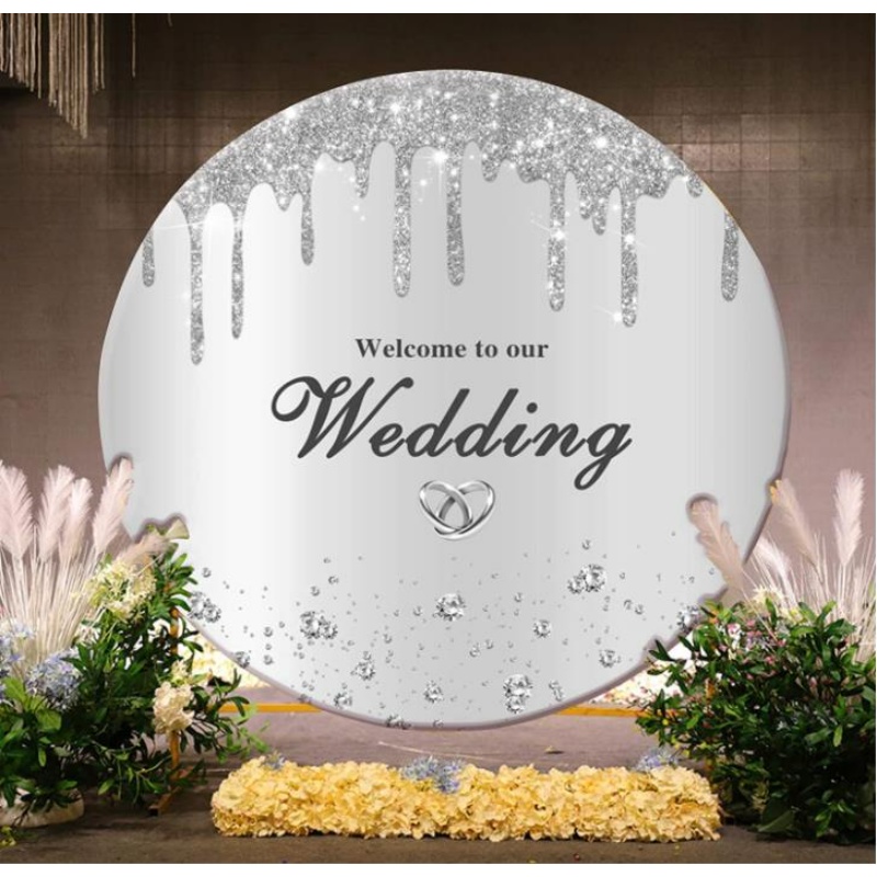 Wedding Party Round Backdrop Silver Glitter Photography Background ...