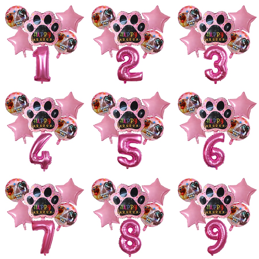 6Pcs Let's pawty Pawty Theme Aluminum Balloon Pink Black Dog Paws ...
