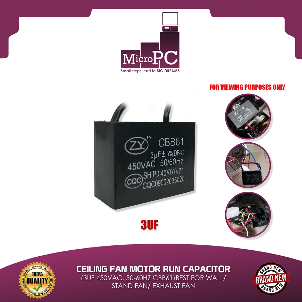 CEILING FAN MOTOR RUN CAPACITOR (3UF 450VAC, 50-60HZ CBB61), BEST FOR ...