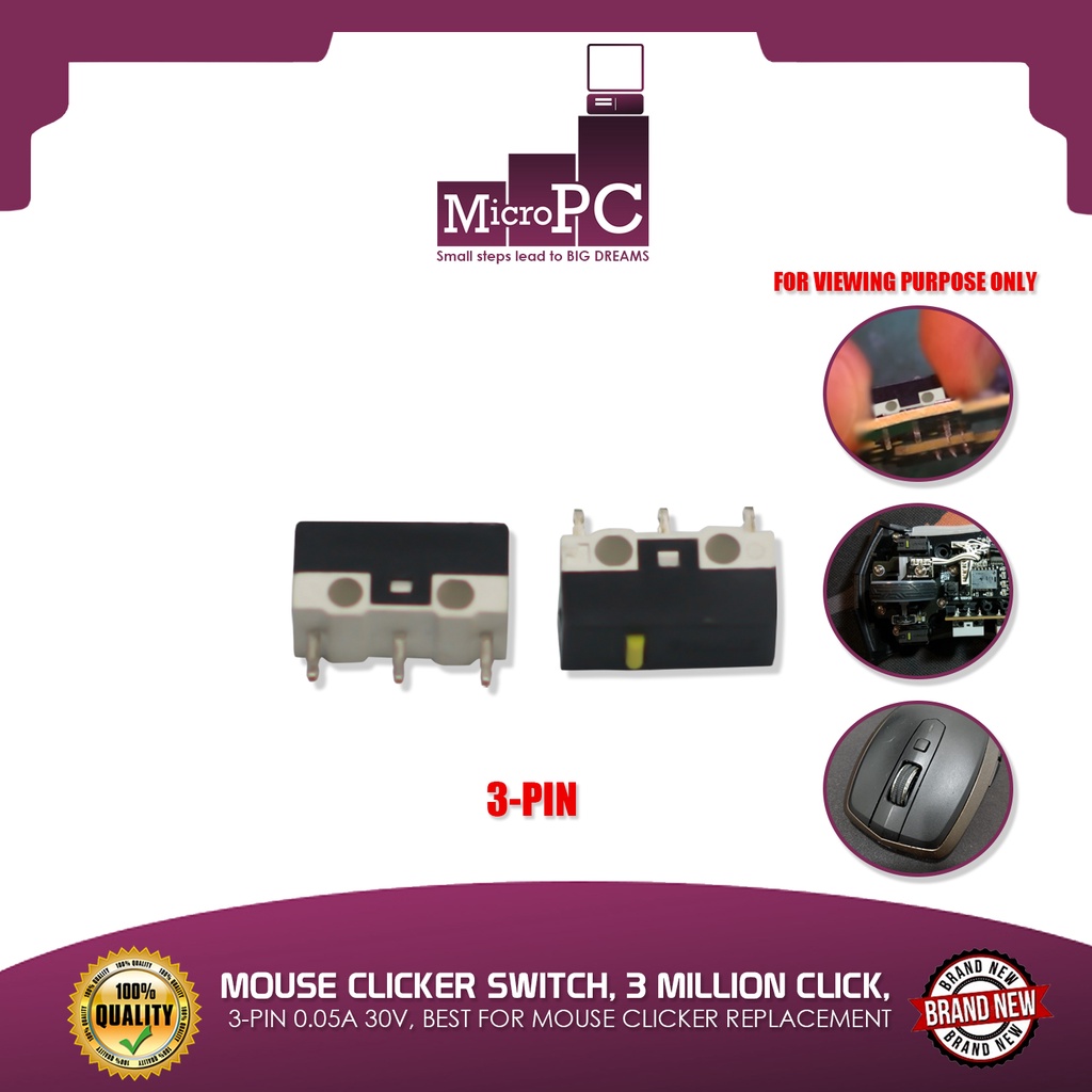 MOUSE CLICKER SWITCH, 3 MILLION CLICK, 3-PIN 0.05A 30V, BEST FOR MOUSE ...