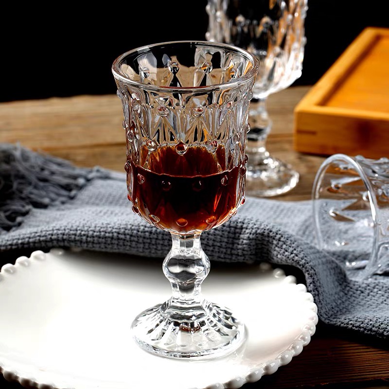 Vintage Water Goblet Juice Wine Glass Goblet Relief Champagne Crysta ...