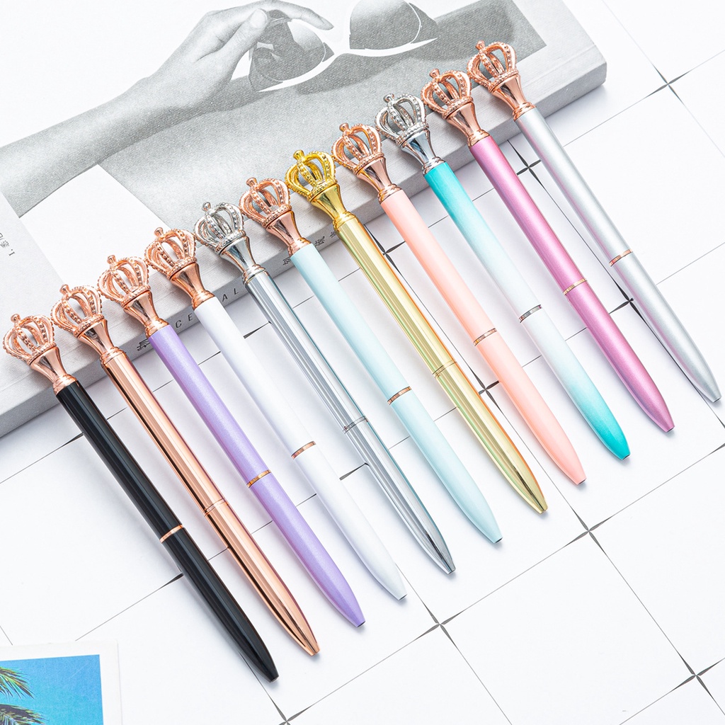 Crown Top Pens, Bling Crystal Fancy Metal Ballpoint Pens with 1.0 mm ...