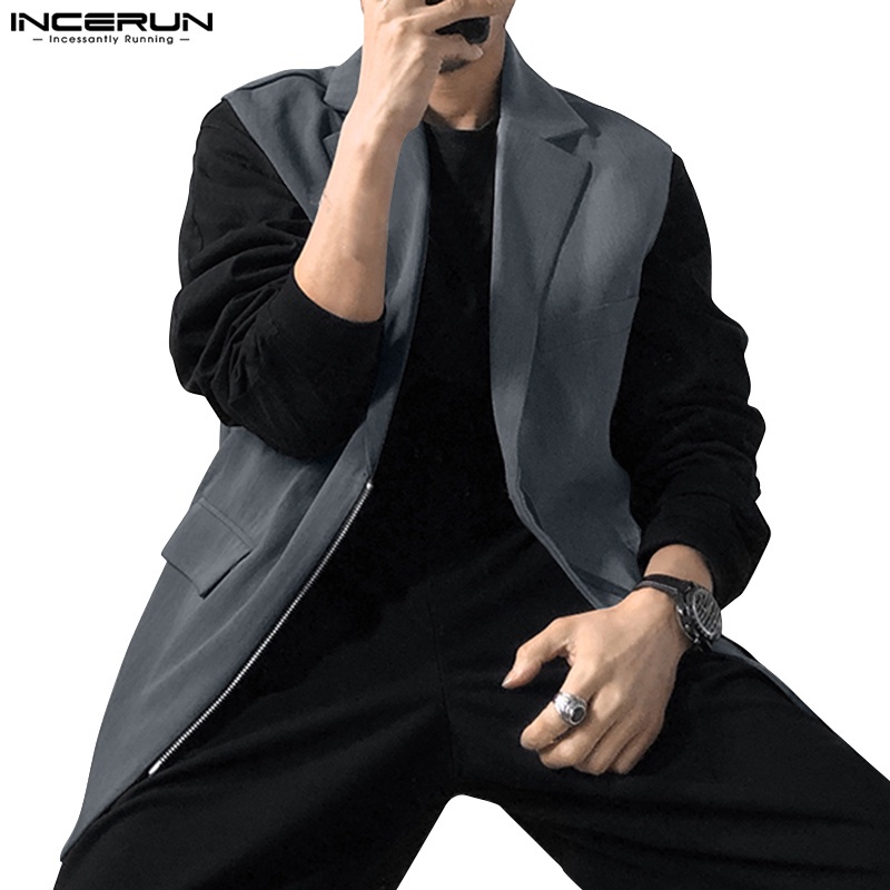 INCERUN Mens Sleeveless Zipper Solid Baggy Vest Casual Suit Waistcoats ...