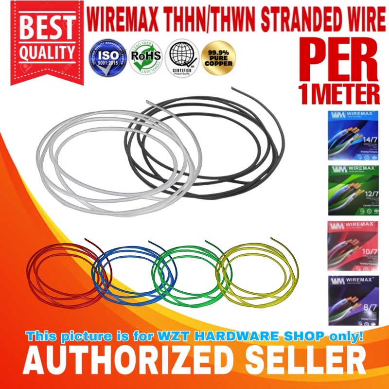 PER METER 99% PURE COPPER WIREMAX THHN/THWN STRANDED WIRE 14/7 & 12/7 & 10/7 & 8/7 | Shopee ...