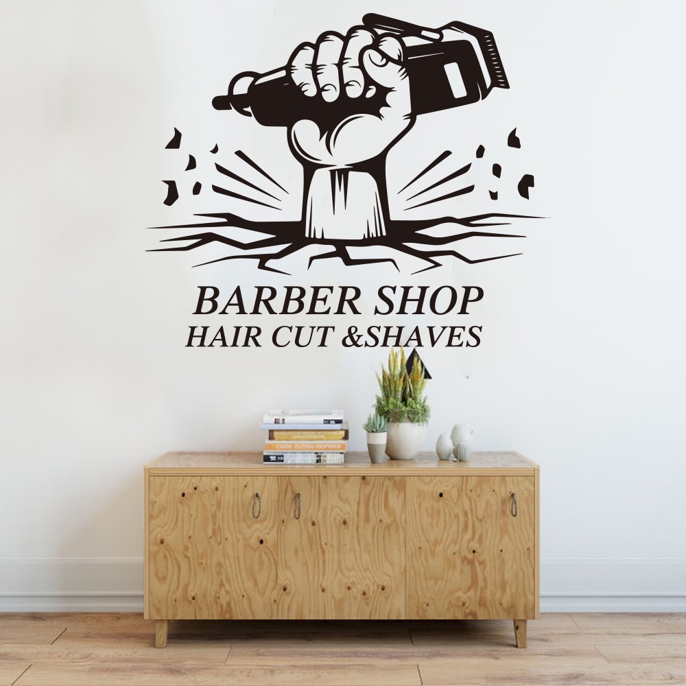 Barber Shop Hand Grooming Salon Haircut Shaves Wall Glass Decal ...