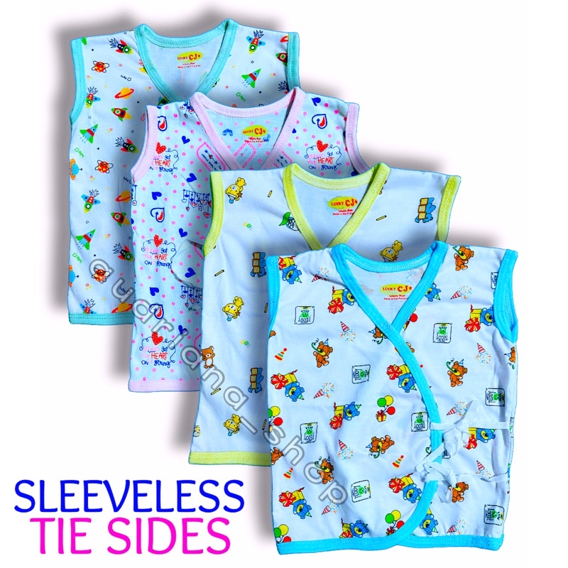 0-4mo Cotton Printed Sleeveless Tie Sides Tops Combi Lucky Cj Baby ...