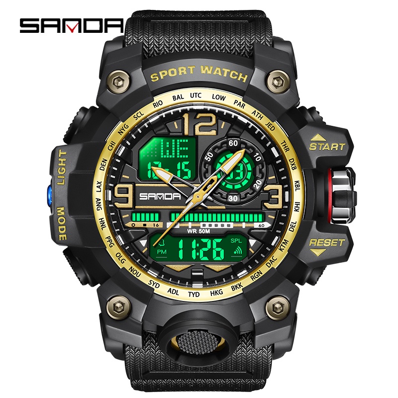 SANDA Men Watch original Waterproof Quartz Digital Sport Led Watch Dual ...