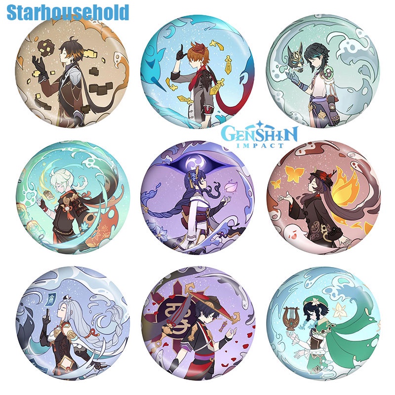 Genshin Impact Badge genshin impact raiden shogun zhongli Watercolor ...
