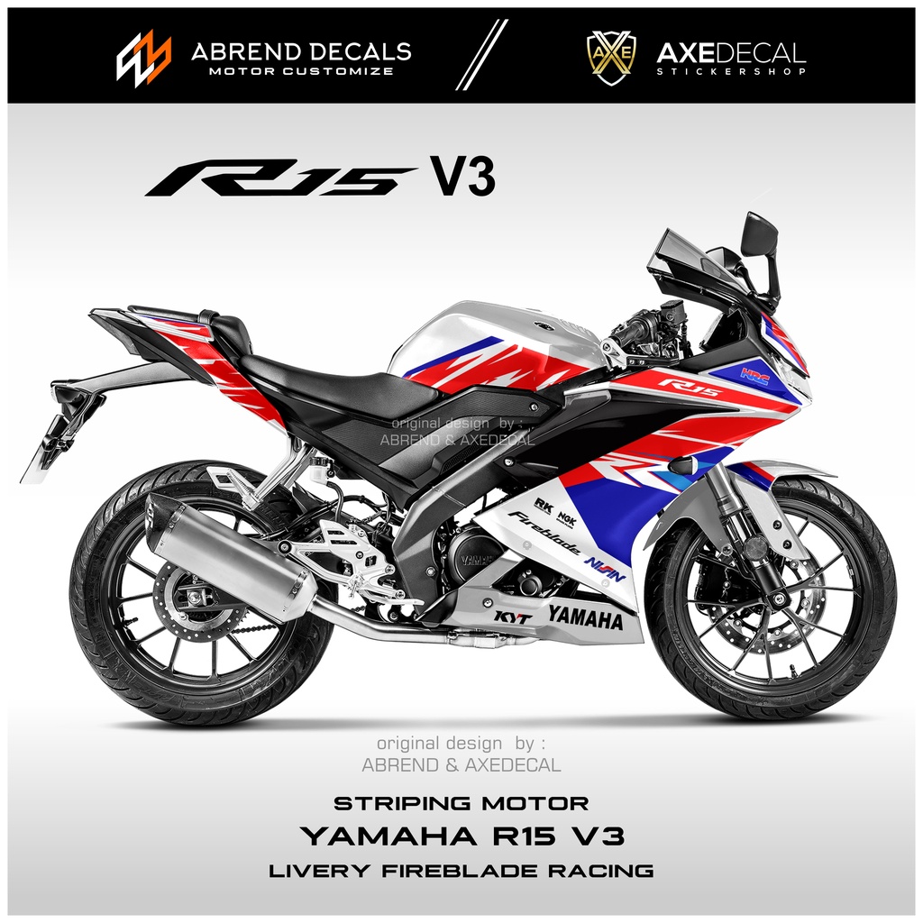 Striping Yamaha R15 V3 Fireblade Racing Tri Color / Motorcycle Sticker ...