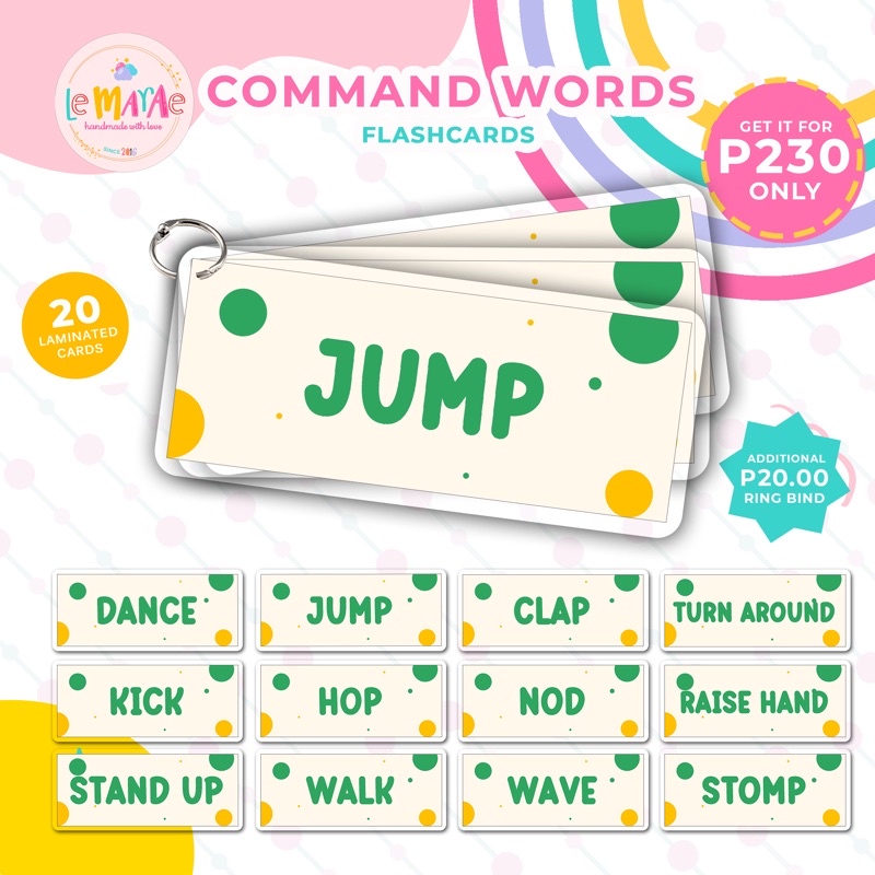 COMMAND WORDS Action Verbs Montessori Laminated Flashcards for Kids ...
