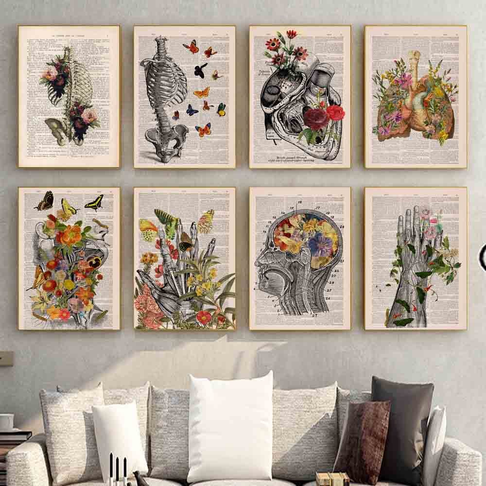 Retro art abstract canvas painting human organs poster science and ...