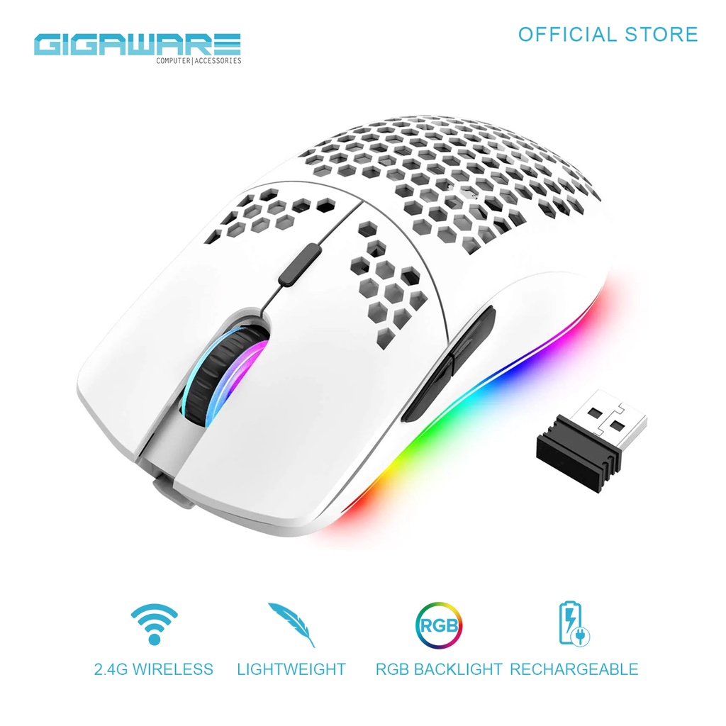 Gigaware XYH80 2.4G Wireless RGB Mouse Honeycomb Shell Ultralight ...