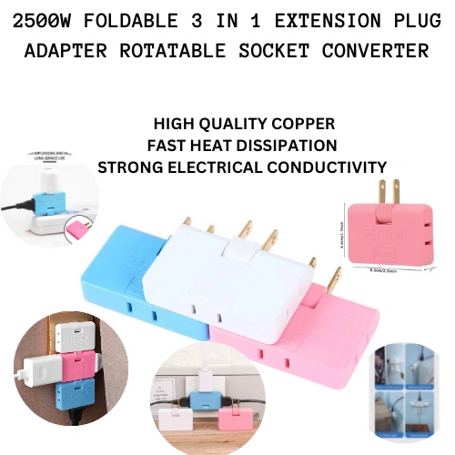 3 in 1 Extension Plug Adapter Foldable, 2-Prong Swivel Ac Adapter,Mini ...