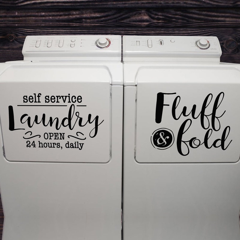Decor Laundry Room Self Service Fluff & Fold Vinyl Sticker Set Square ...