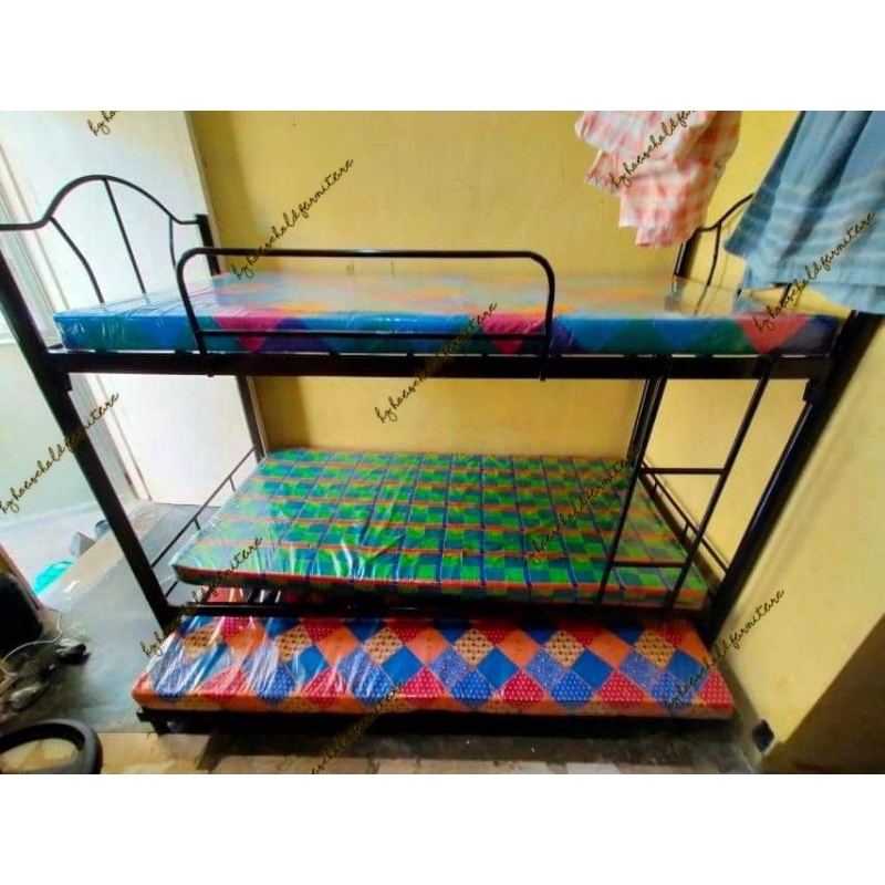 double deck with pullout bed set with 3pcs regular foam mattress space ...