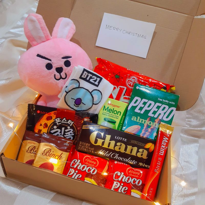 Korean Snack Gift Box with Kpop BTS BT21 Cartoon Plush and Socks ...
