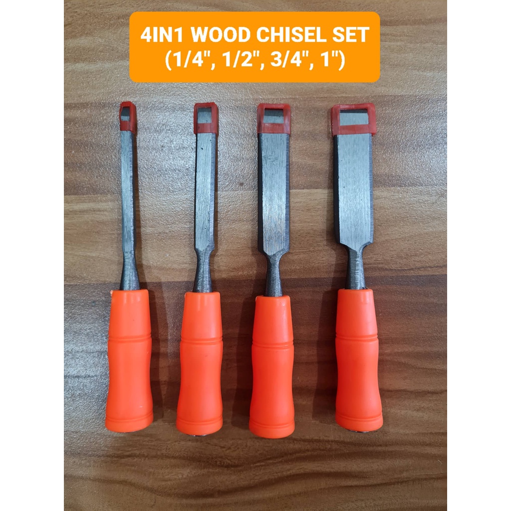 4 in 1 Wood Chisel Set Fiber Handle with Metal Base Paet 1/4" 1/2" 3/4 ...