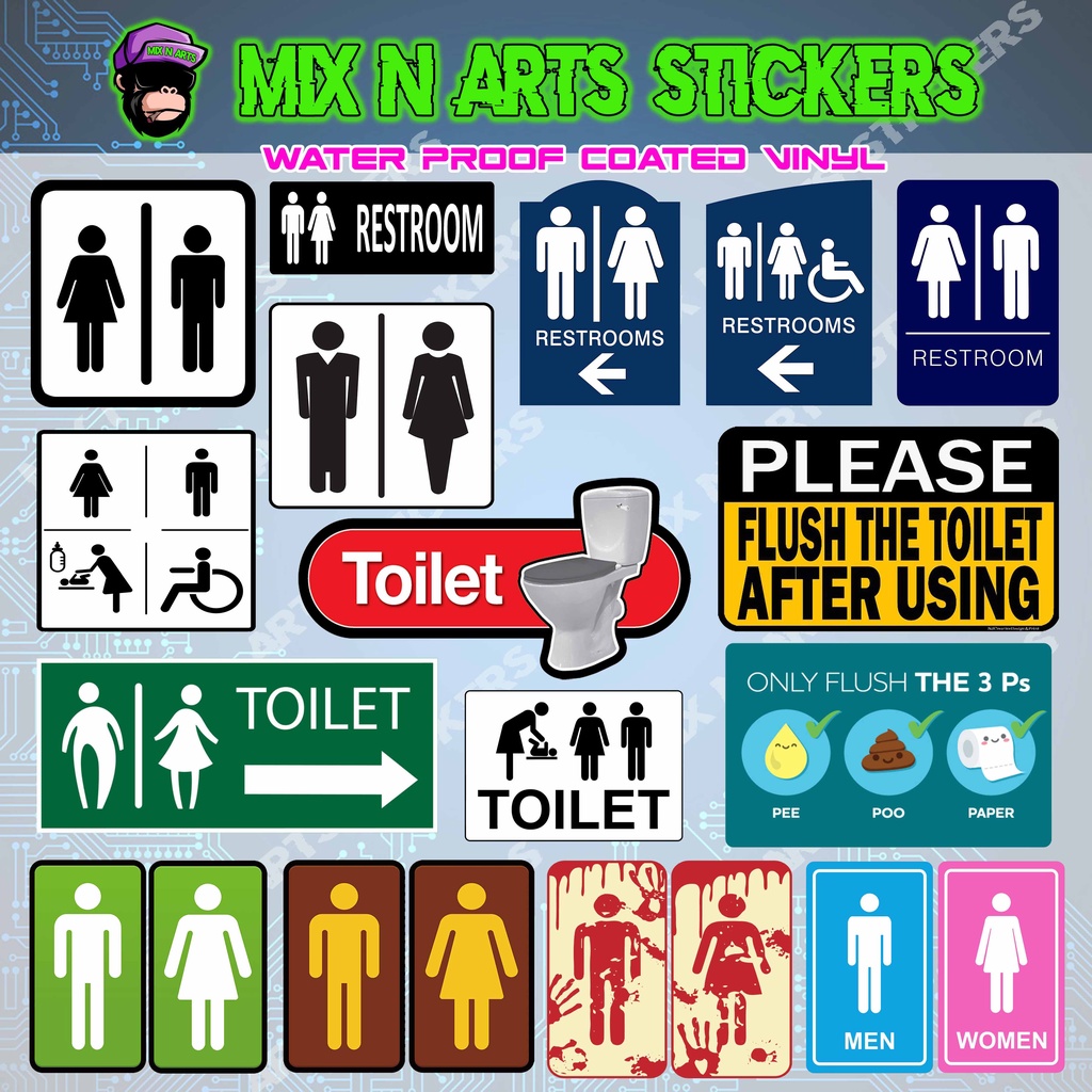 Toilet Signage Entrance Exit Waterproof Vinyl Sticker for (Sold per ...