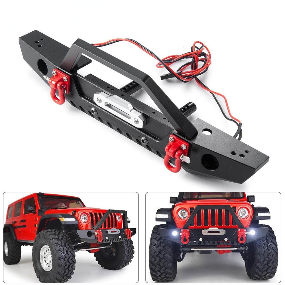 Metal Front Bumper with Tow Hook and LED Lights for 1:10 Axial SCX10 II ...