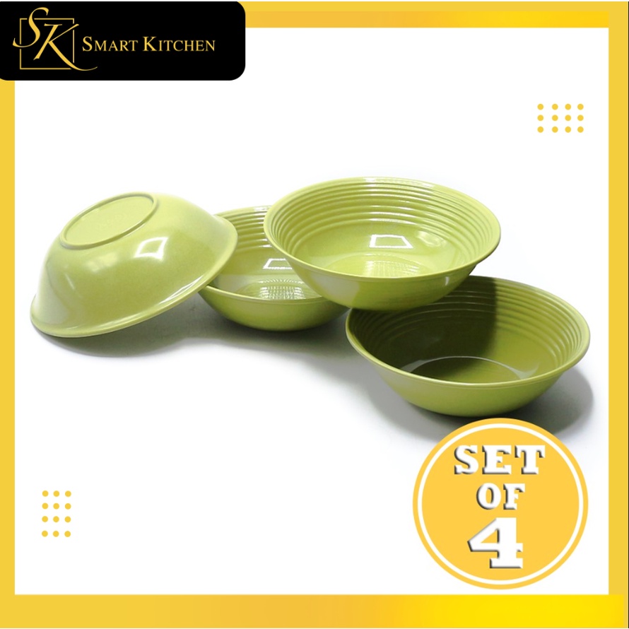 Smart Kitchen Set of 4 Bowl Eco Melamine Green 7" 21207-A Plain color ...