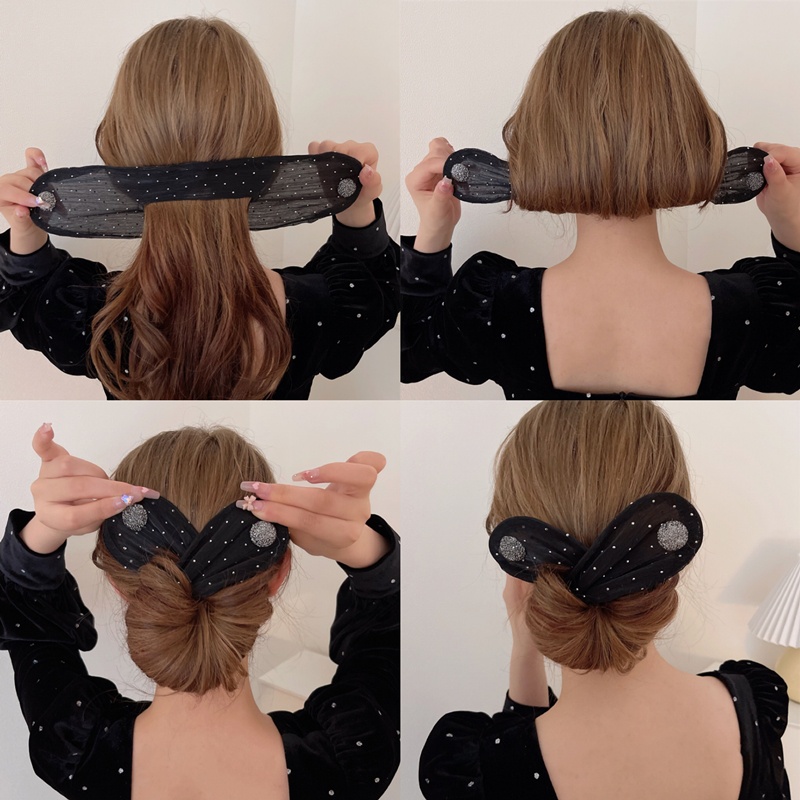 Temperament Women Hair Twister Organza Bun Maker Clip Starry Sky Fabric ...