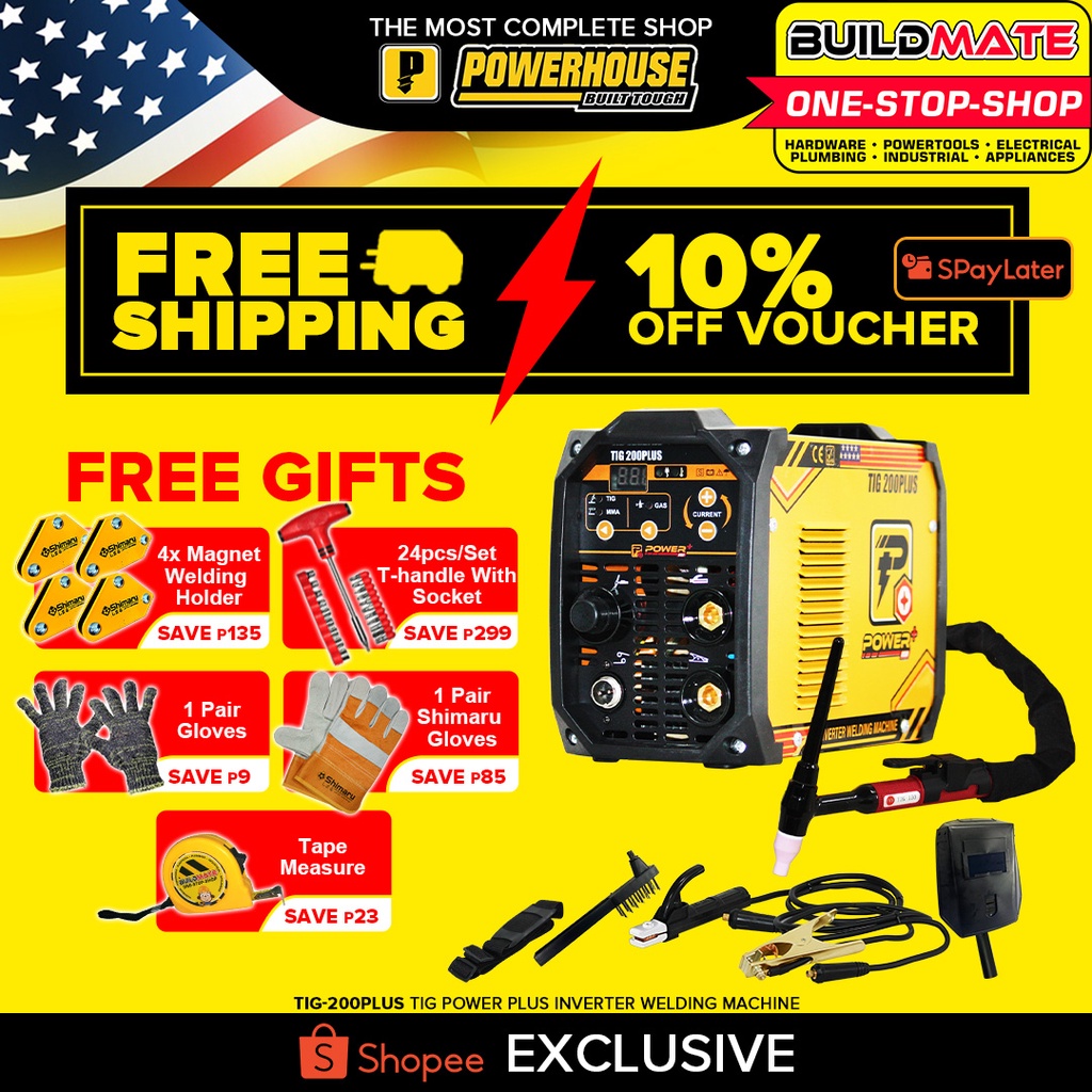 BUILDMATE Powerhouse USA Inverter Welding Machine 200A TIG POWERPLUS ...
