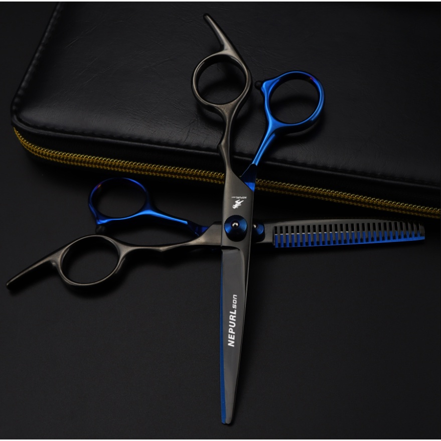 6.0 Inch Freelander Barber Scissors Electroplated Black Blue Flat Cut ...