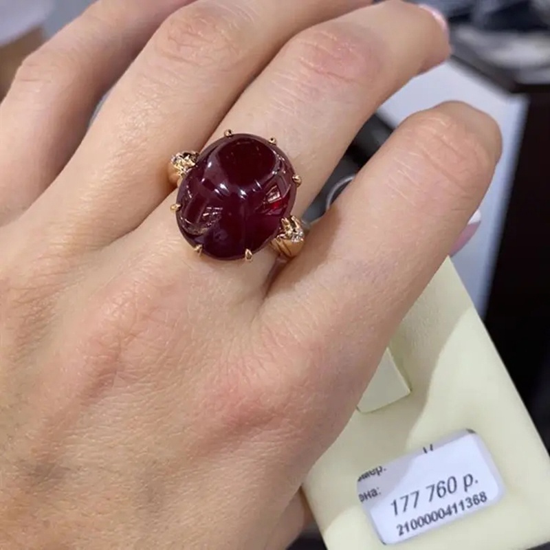 New in 585 purple gold 14K rose gold inlaid dark ruby oval rings for women opening romantic ...