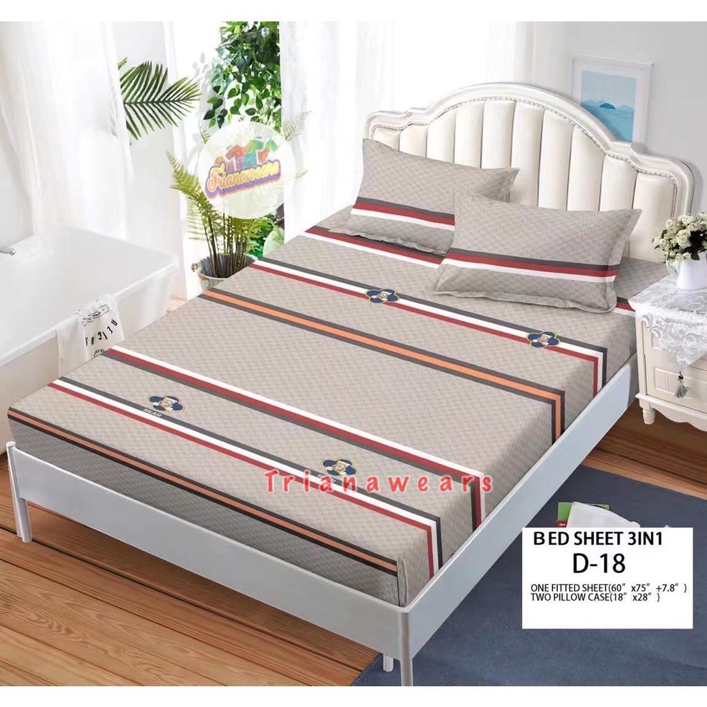 Trianawears Set 3in1 Full Garterized Bed sheet Fitted Sheets 2 ...