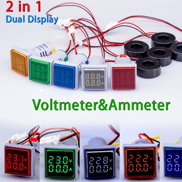 Square LED Digital Dual Display Voltmeter & Ammeter Voltage Gauge Current Meter AC 60-500V 0 ...