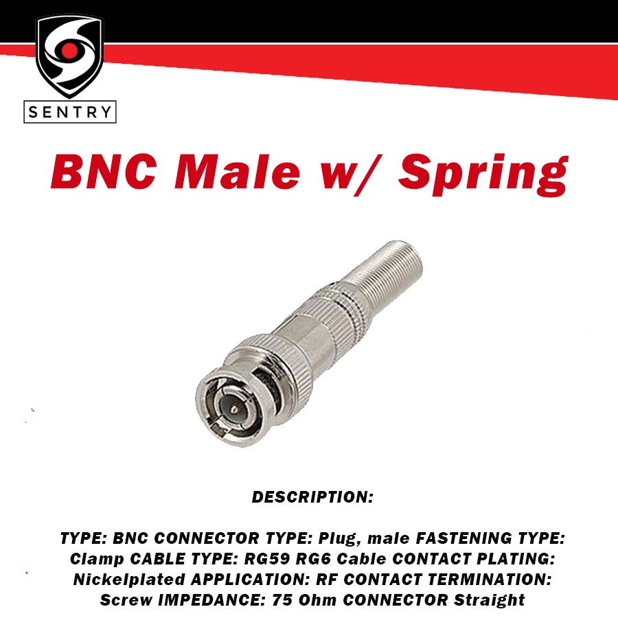 (100pcs per pack) Sentry BNC Male with Spring Screw Type RG59 RG6 Plug ...