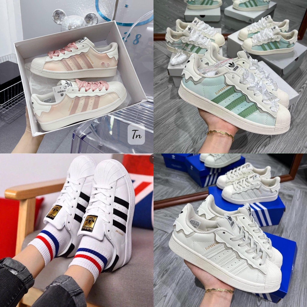 DAS Adidas superstar Sneakers In Pink + White Cream Blue, Shell Toe ...