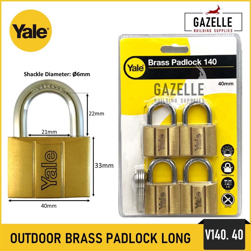 Yale V140 Outdoor Brass Heavy Duty 2 3 4 Pc Keyed Alike Padlocks w/ 3 ...