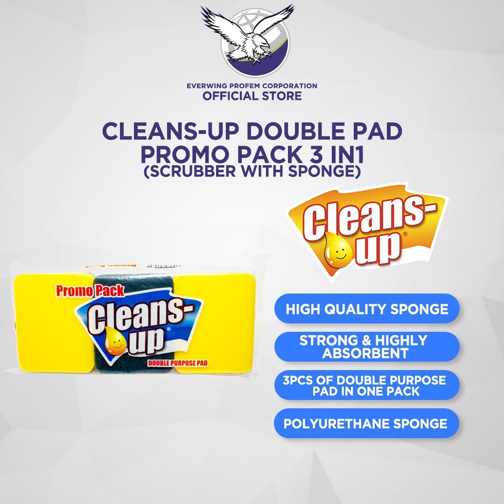 Cleans Up Double Purpose Pad Promo Pack 3 In 1 Scrubber With Sponge (3 ...