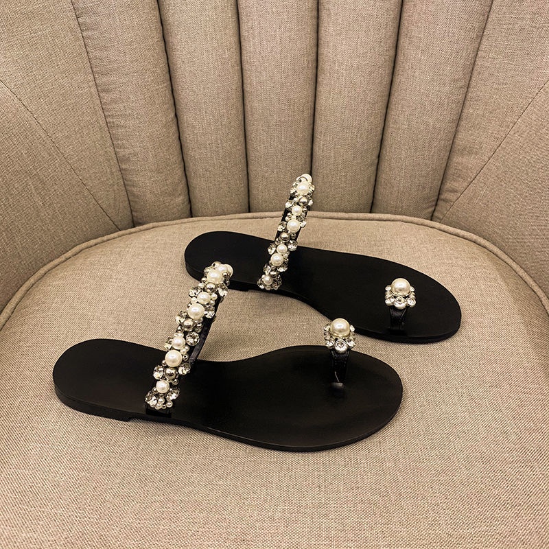 Influencer Temperament Rhinestone Cover Toe Niche Flat Shoes 2022 ...