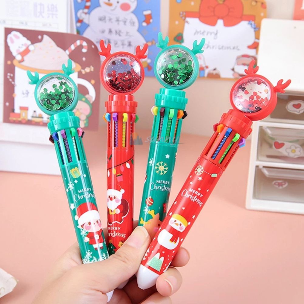 Cartoon 10 Color Ball Pen Santa Claus Xmas Tree Deer Retractable ...