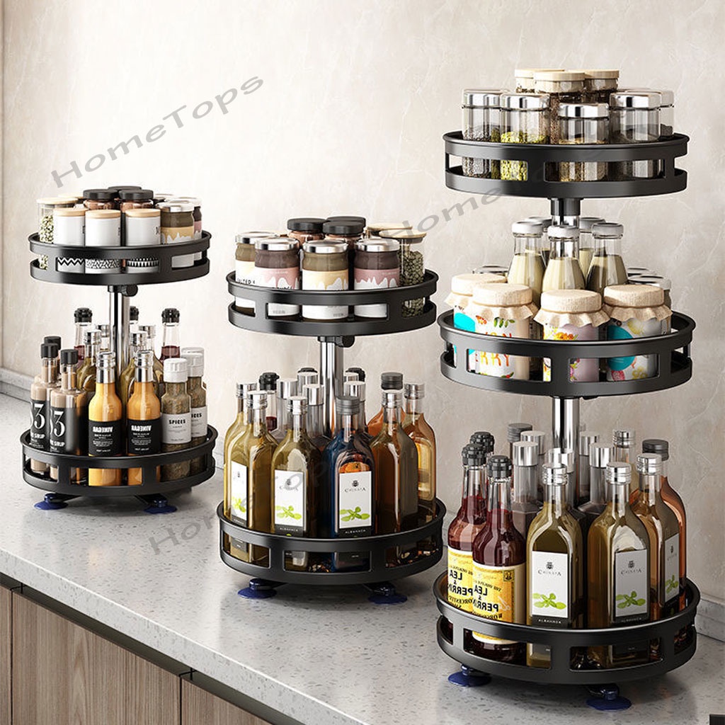 Storage Rack 360° Rotating Storage Rack 1/2/3 Tier Rotatable Kitchen ...
